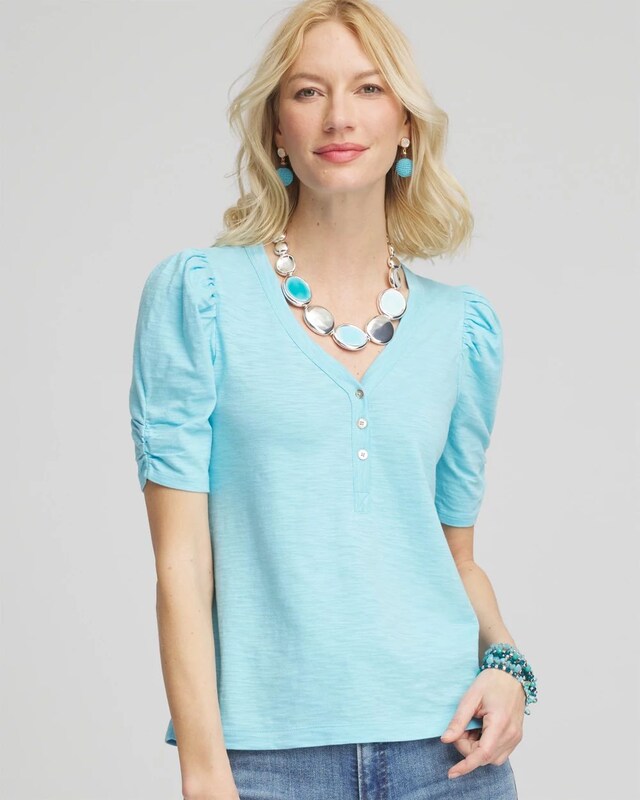 Slub Split Neck Henley Tee | Chico's